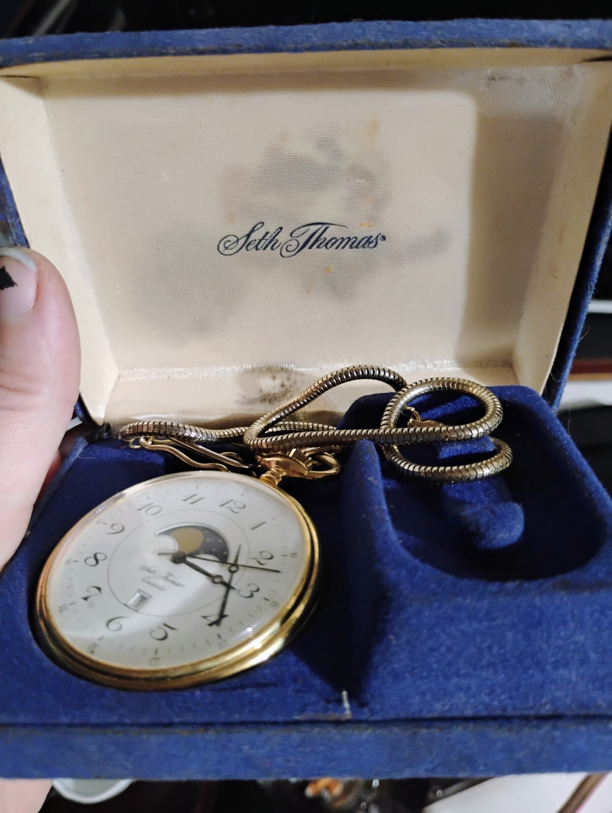 Rare Pocket watch moon phase Quartz Original Swiss - Gem