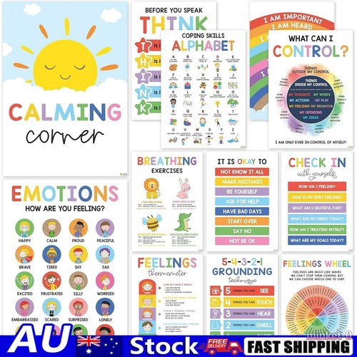 12 Pieces Calming Corner Posters, Feelings Chart For Kids ,Calm Down ...