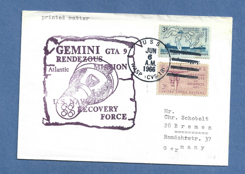 GEMINI 9 PRIME RECOVERY JUN 6,1966 USS WASP SPACE COVER NASA | eBay
