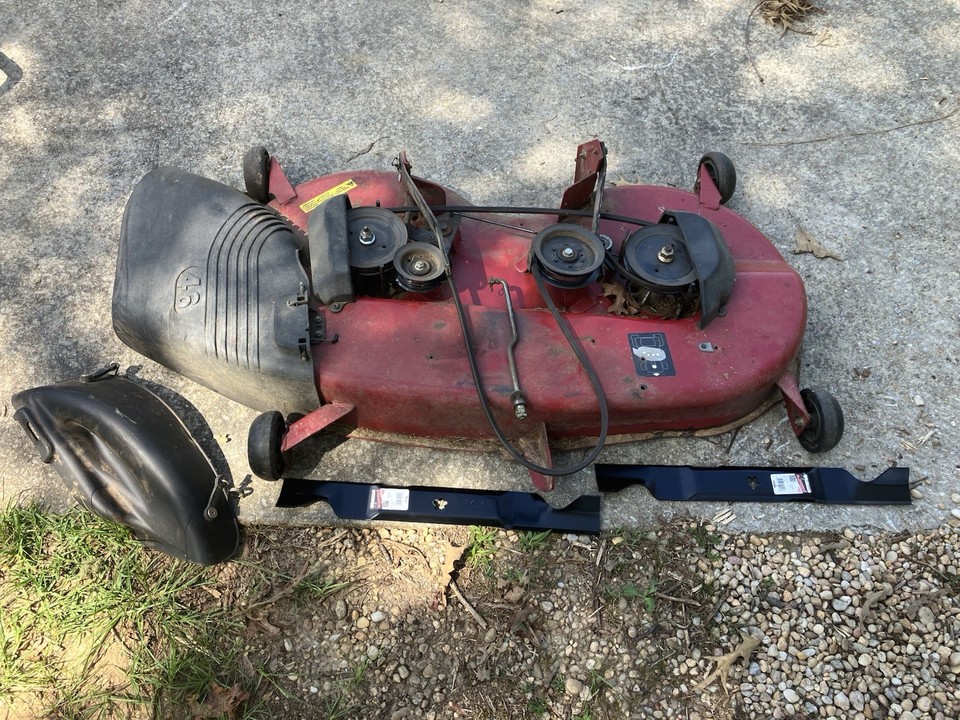 yt3000 craftsman 46 mower deck, 3 bag bagger, blades | eBay