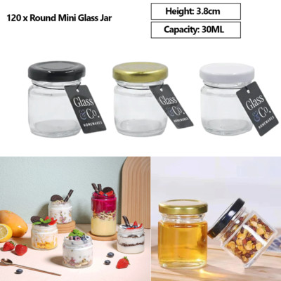 120 x Mini Glass Jar 30ml Small Food Spice Jam Lolly Storage Bottle ...