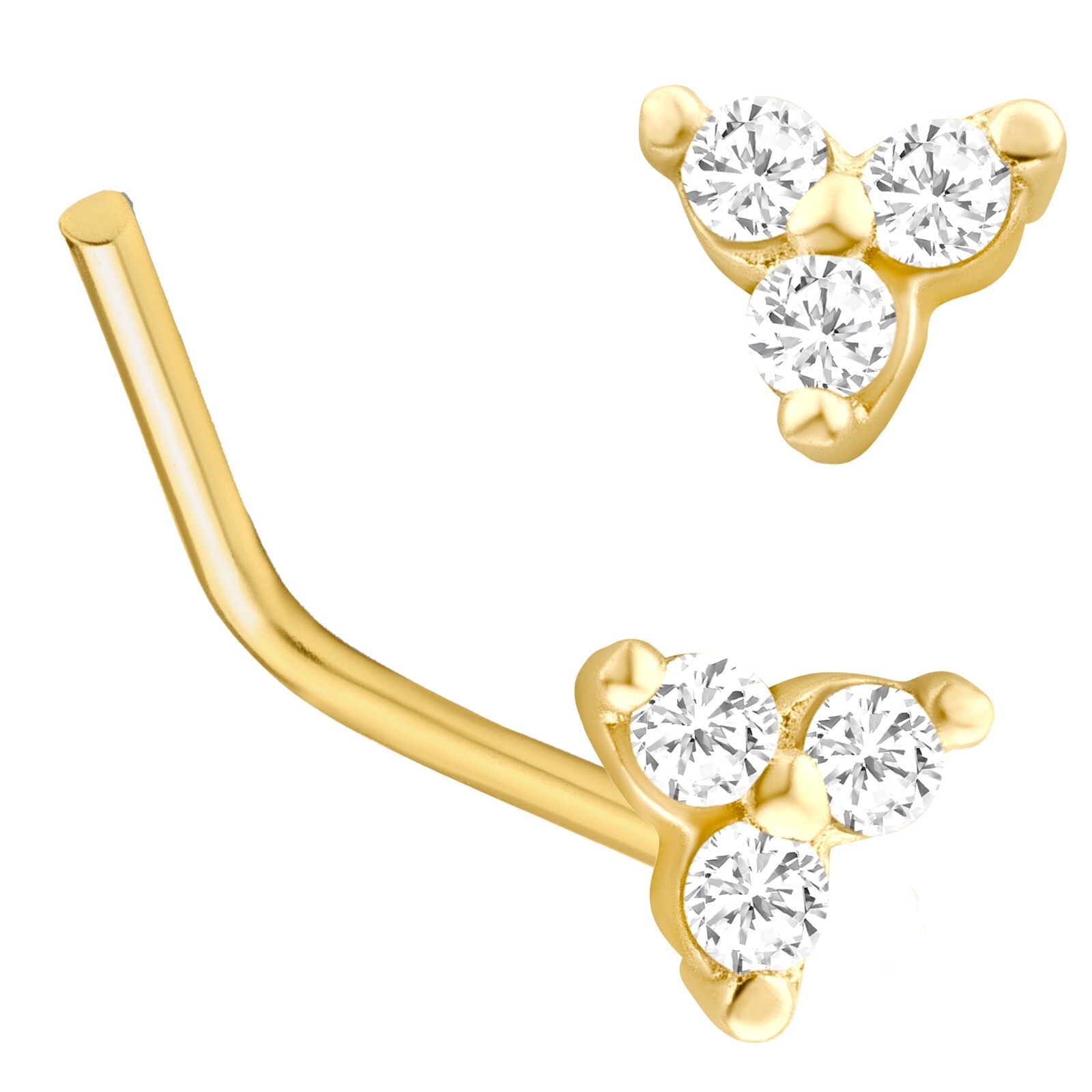 14k Yellow Gold 3 Stone 1mm SI1 Diamond Prong Setting Triangle L Shape ...