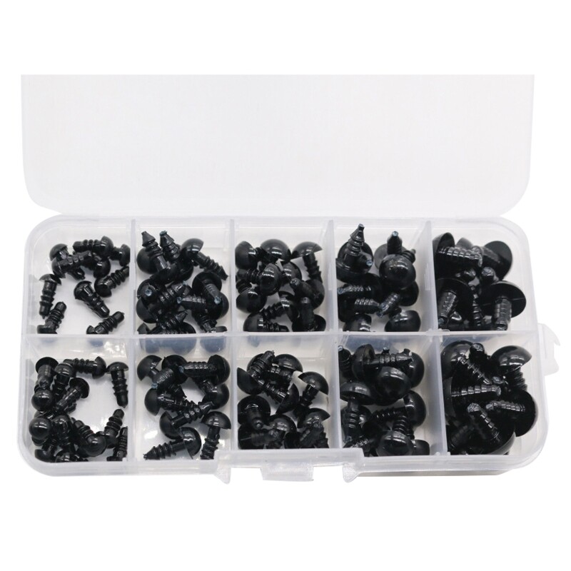 100pcs/bag Diy for Doll Toy Eyes Black Plastic Safety Eyes Puppets for ...