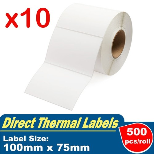 10x Rolls Direct Thermal Labels White 100mm x 75mm Barcode Shipping ...