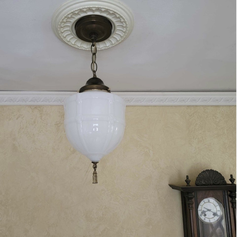 810c Antique 20's 40's Tudor Gothic Glass shade globe Ceiling Light ...