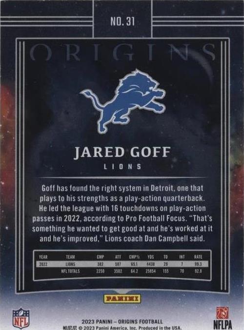Las mejores ofertas en 2023 Panini Origins Jared Goff #31 | eBay