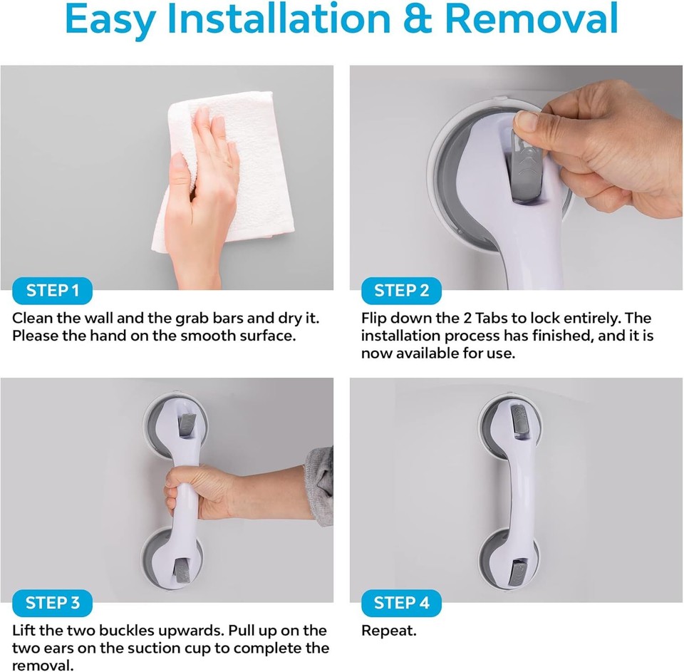 2 Pcs Bathroom Suction Grab Bar Safety Grab Bar Strong Hold Suction ...