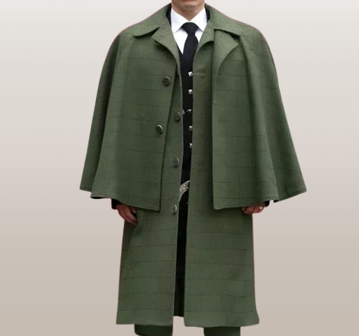 Men's Green Tweed Inverness Cape Coat - Classic Scottish Wool Jacket ...