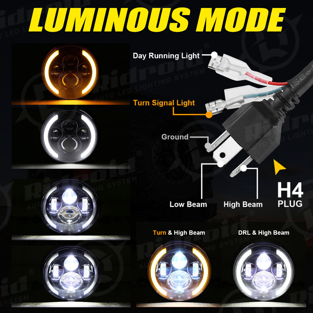 7" LED Headlight Amber White Halo Angle Eyes For Yamaha V Star Raider ...