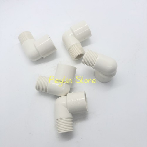 5Pcs ID 20/25/32mm x 1/2" 3/4" 1" Male Thread PVC White 90°Plastic ...