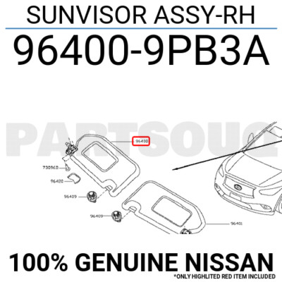 964009PB3A Genuine Nissan SUNVISOR ASSY-RH 96400-9PB3A | eBay