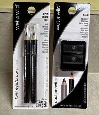 Wet n Wild Twin Eye/Brow Pencils Rich Defining Color C705 Black Noir W ...