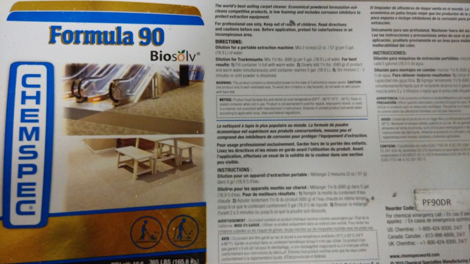 Chemspec Formula 90 Powdered with Biosolv for Carpet Cleaner * 9 lb ...