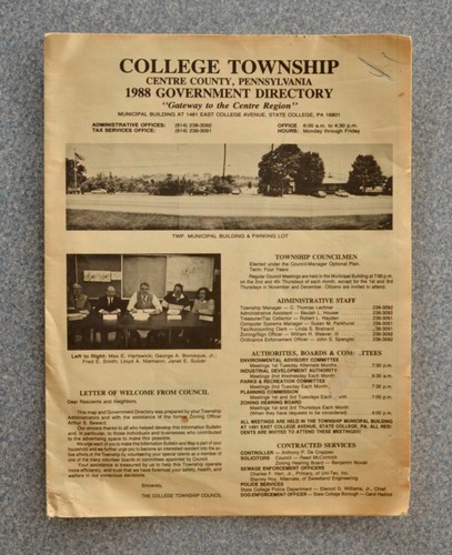VINTAGE COLLEGE TOWNSHIP 1988 GOVERNMENT DIRECTORY & MAP, CENTRE COUNTY ...