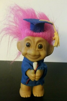 Trolls: Graduation troll doll w/ pink hair, diploma, 4" (vintage Troll ...