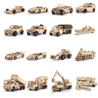 Wooden 3D Assembly Puzzle Movable Car Model Kit DIY Building Toy Kits ...