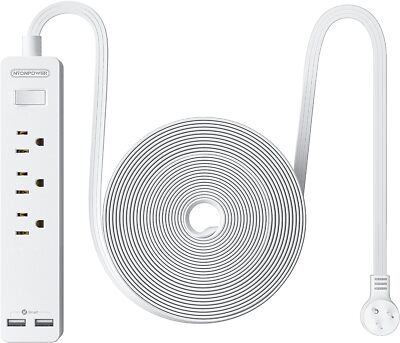 Long Extension Cord 15 ft, NTONPOWER Wall Mount Power Strip Flat 15 ...