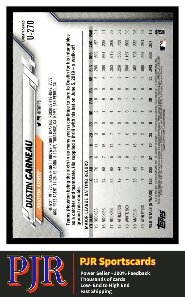 2020 Topps Update #U-270 Dustin Garneau Houston Astros | eBay