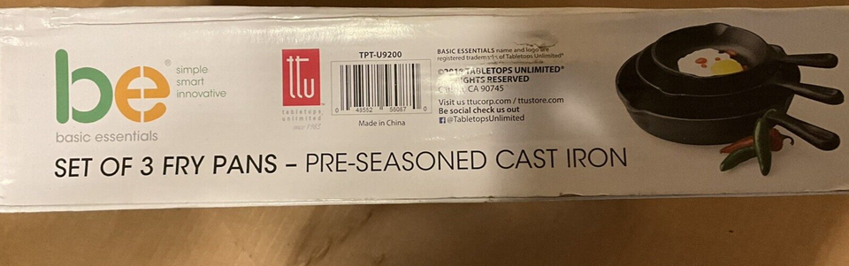 Basic Essentials Cast Iron Skillet Pan Set of 3 - Pre-seasoned 6, 8, 10 ...