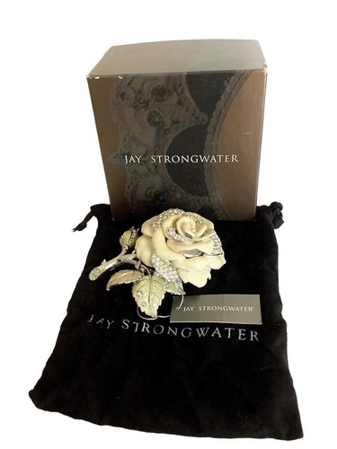 Large size 5” Mint JAY STRONGWATER JULIETTE CREAM ROSE TRINKET BOX IN ...
