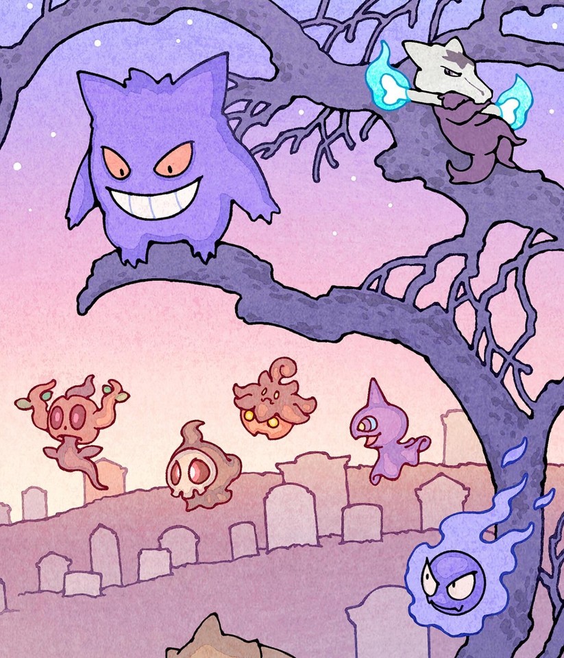 Pokemon Cemetery Ghost Graveyard Japanese Giclee Poster Print Art 12x17 ...