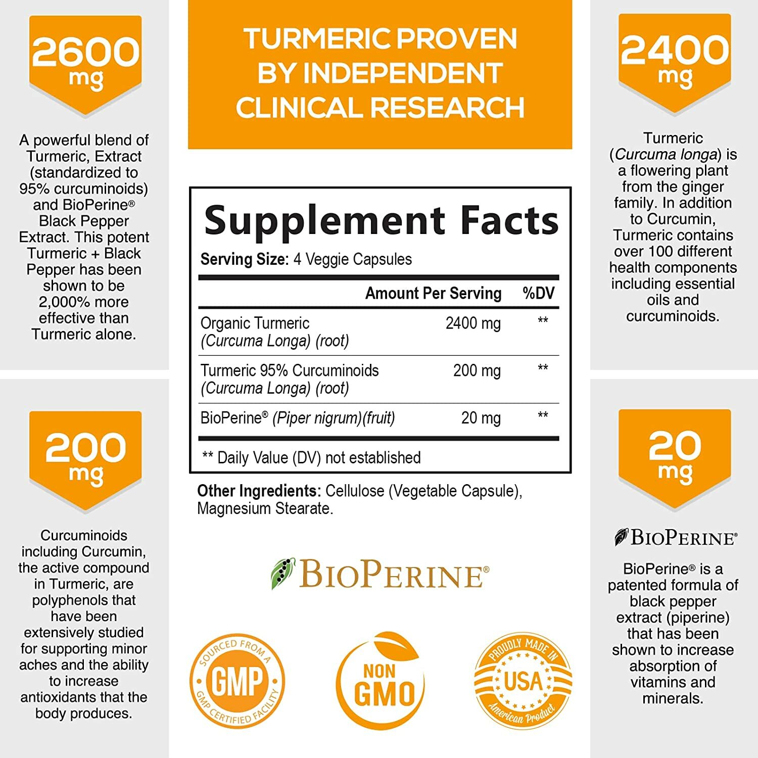 Turmeric Curcumin with Bioperine 2600mg High Absorption Triple Strength ...