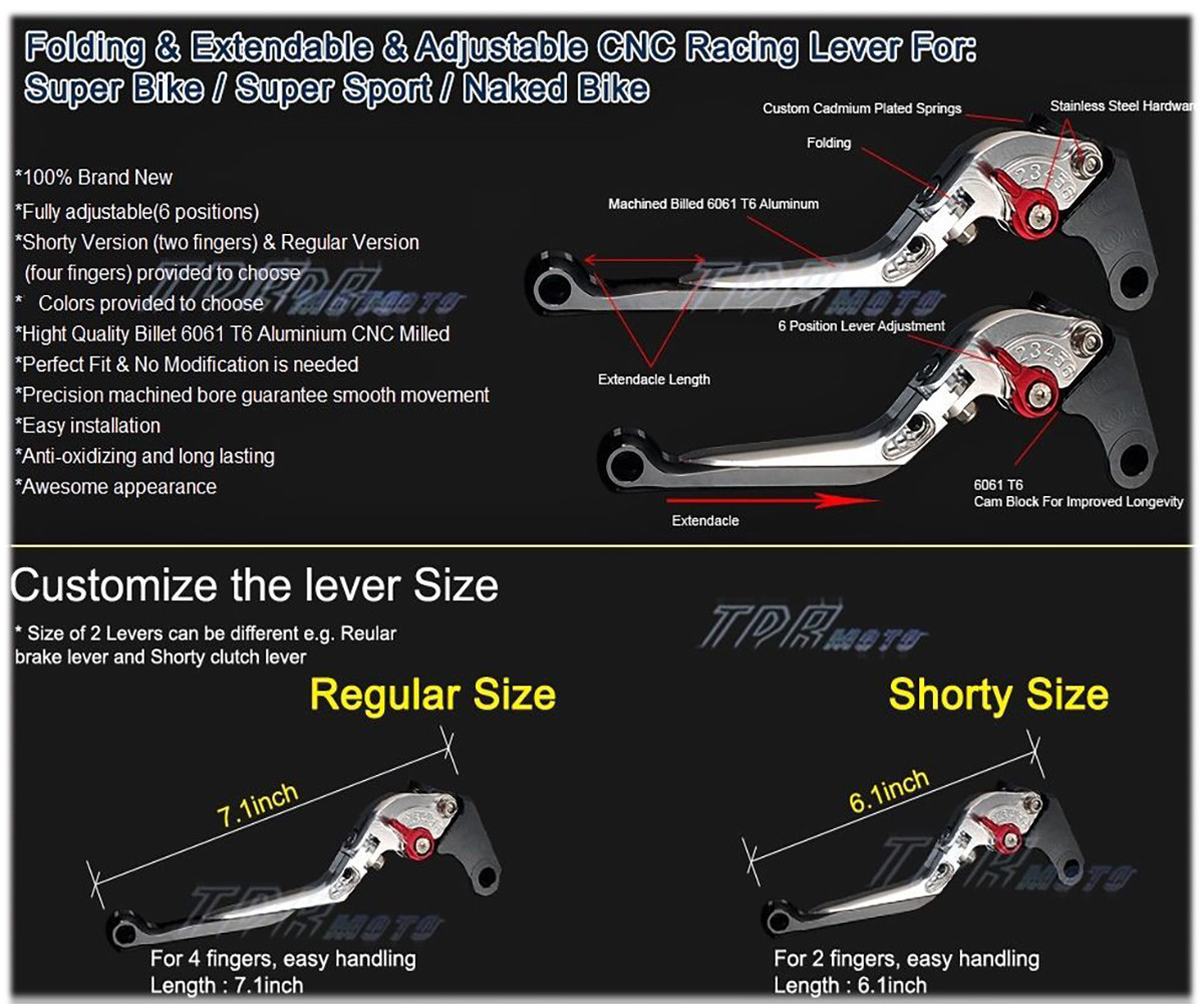 RED Adjustable CNC Folding Brake & Clutch Levers YZF R1 2004-08 YZF R6 ...