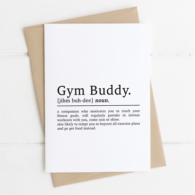 Gym Buddy Definition Card Happy Birthday Cards For Workout Fitness ...