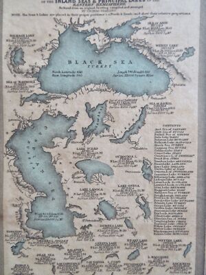 World Seas Comparative Chart Caspian Black Sea Lake Baikal 1831 ...