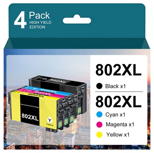 4x 802 BK 802XL Color Ink Cartridges For Epson WorkForce WF-4720 WF ...