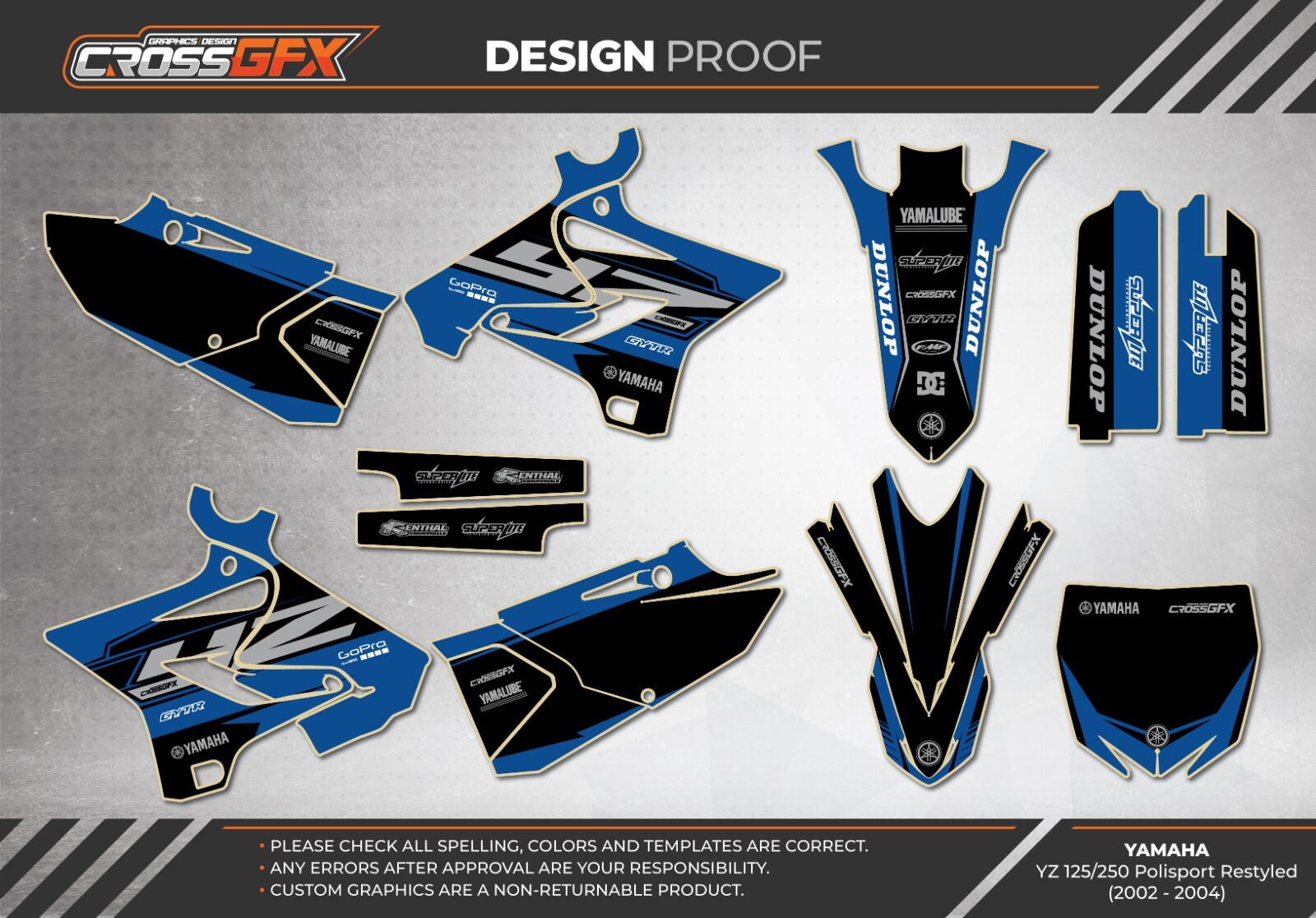 2002 2003 2004 YZ 125 250 Graphics Kit YAMAHA YZ125 YZ250 Polisport ...