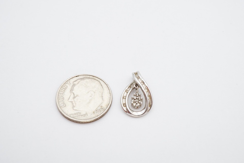 10k White Gold Diamond Floating Teardrop Pendant | eBay