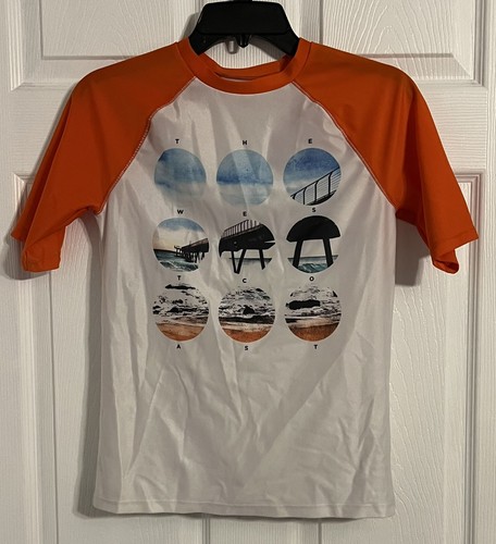 Old Navy Rash Guard Boys Size Xl(14-16) Orange And White With Graphics ...