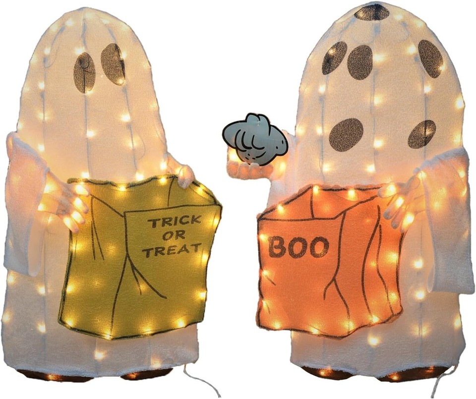 32" Peanuts Set of Two Ghosts Halloween Outdoor LED Charlie Brown ...