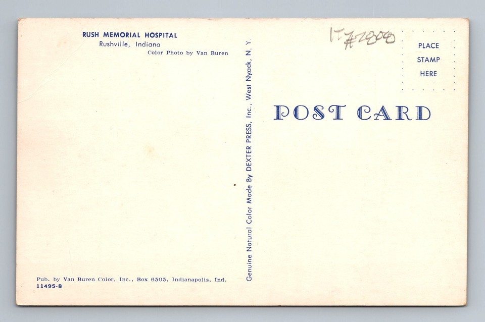 Rushville IN-Indiana Rush Memorial Hospital Vintage Postcard Standard ...