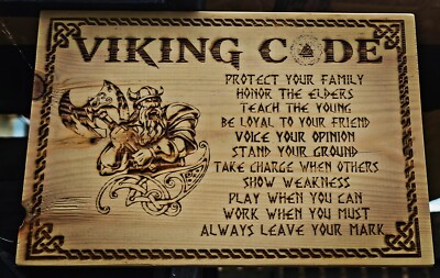 Handmade engraved wooden Sign Viking Code Witch Pentagram Wicca Celtic ...