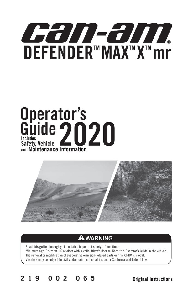 Can-Am 2020 Defender MAX X mr Series Operators Owners Manual Paperback ...