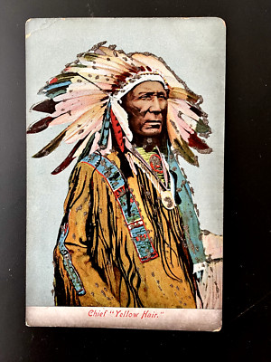 Sioux Chief Yellow Hair Glitter Embellished Native American Postcard | eBay