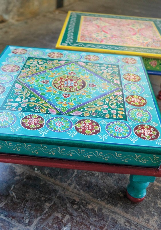 Small Coffee Table Beautiful Hand Painted Bajot Turquoise Wooden Indian ...