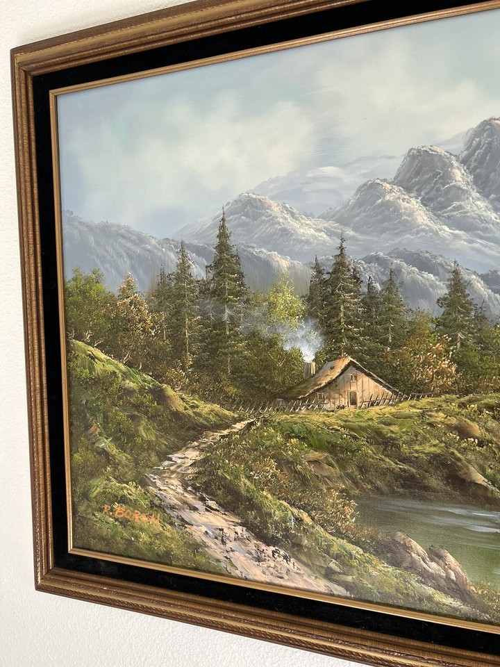 Framed HUGE 24x48 R. Boren Painting Mountain Waterfall Oil On Canvas | eBay