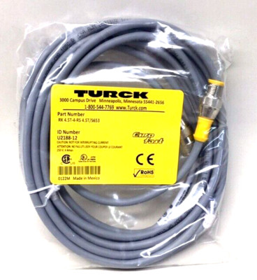Turck RK 4.5T-4-RS 4.5T/S653 Cordset 5 Pin 4M Length Eurofast U2188-12 ...