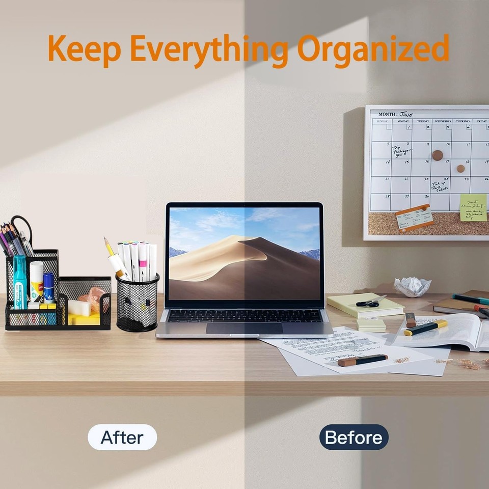 Desk Pen Holder with Paper Clip Cup - Black 3 Pack Organizer for School ...