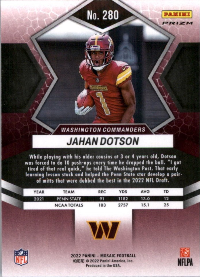 2022 Panini Mosaic Mosaic Reactive Orange #280 Jahan Dotson DEB - FB | eBay