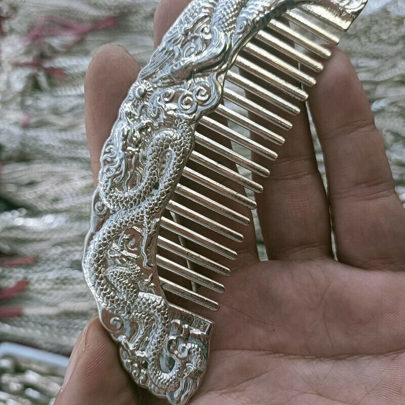 Exquisite Old Chinese tibet silver handmade Dragon phoenix comb statue ...