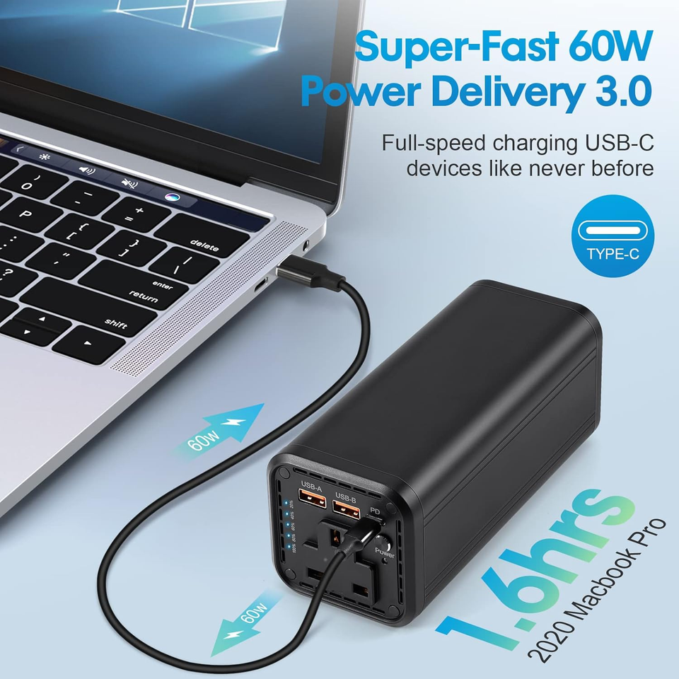 Portable Laptop Power Bank, Universal 98Wh/27000Mah 100W AC Outlet with ...