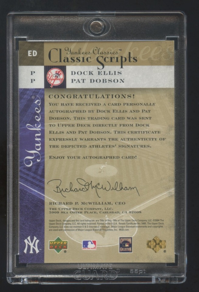 2004 UD YANKEES CLASSICS DOCK ELLIS-PAT DOBSON GOLD DUAL AUTOGRAPH #E ...