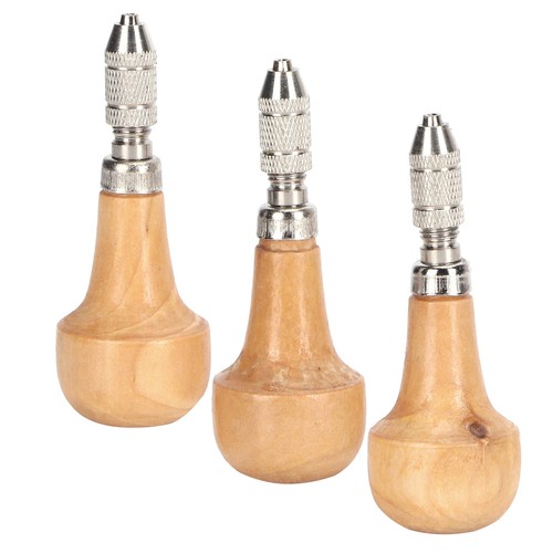 3 Set Hand Chucks Wooden Handles Pear Shape Graver Handle Pin Vise Hand ...