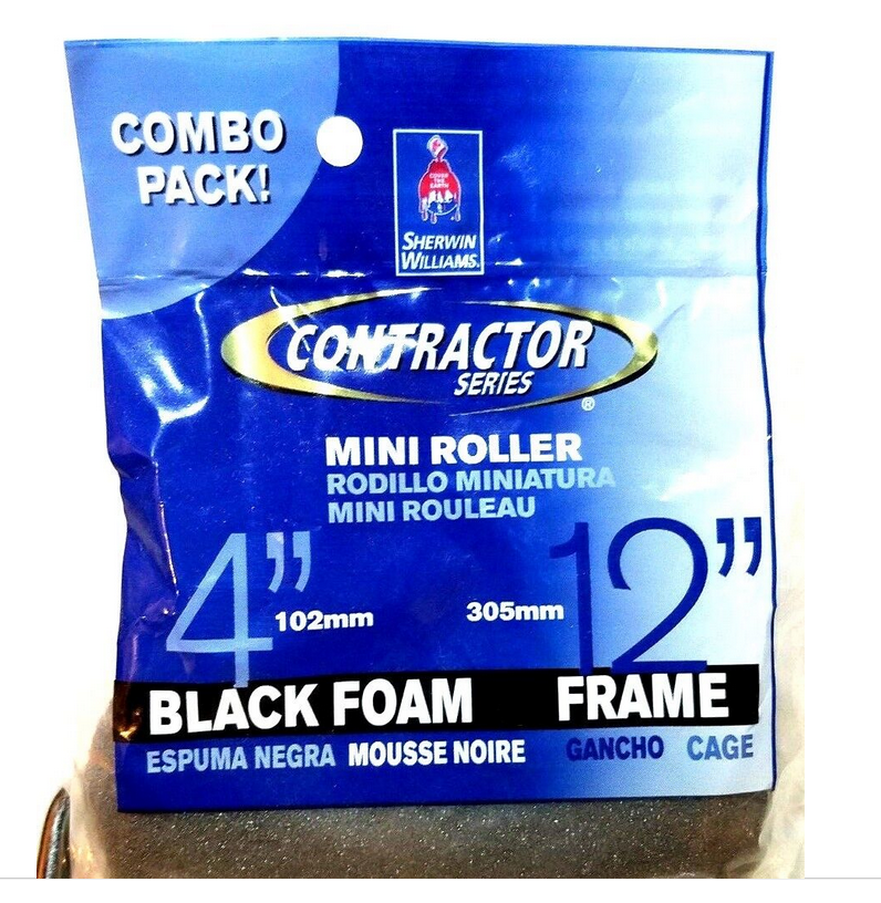 Sherwin Williams Contractor Mini Roller 4 inch Black Foam 12" Frame ...