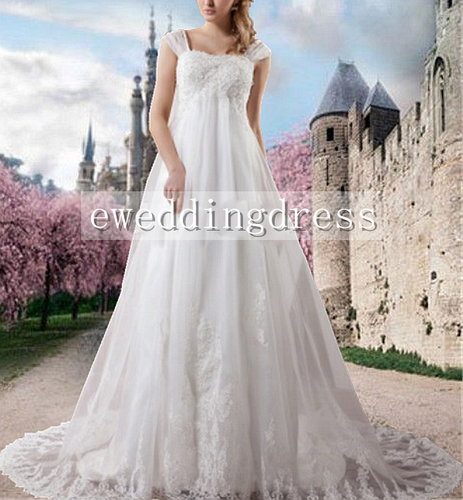 White Ivory Maternity Lace Wedding Dress Pregnant Empire Bridal Gown ...