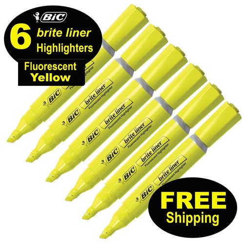 BIC 32310 BLMG11 Brite Liner Fluorescent Yellow Highlighter, Pack of 6 ...